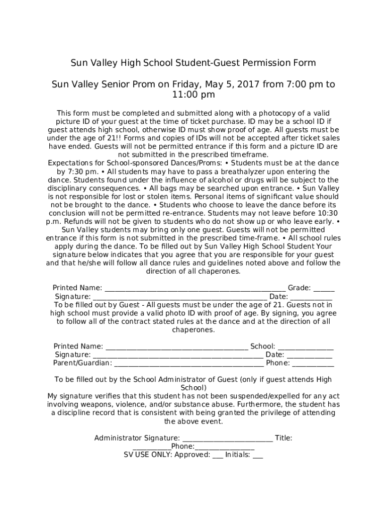 Prom Guest - Sun Valley High School Doc Template | pdfFiller