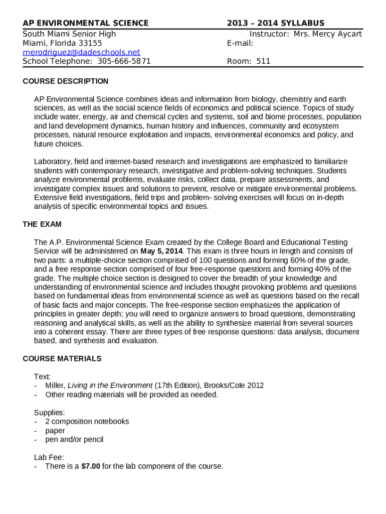 South Miami Senior High :AP Environmental Science - smsh dadeschools ...