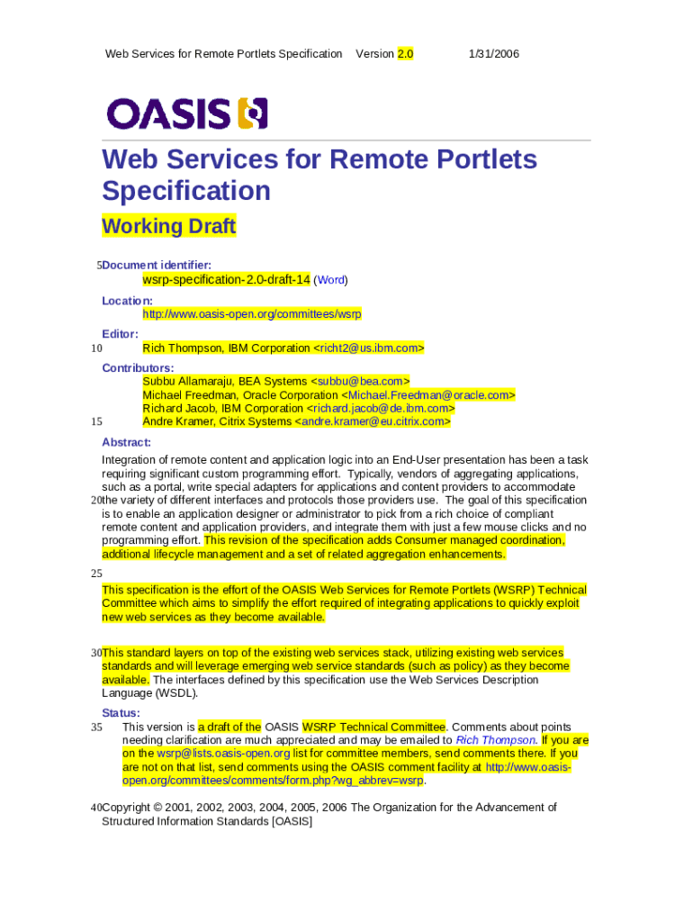 Web Services for Remote Portlets ... - The XML Cover Pages Doc Template | pdfFiller