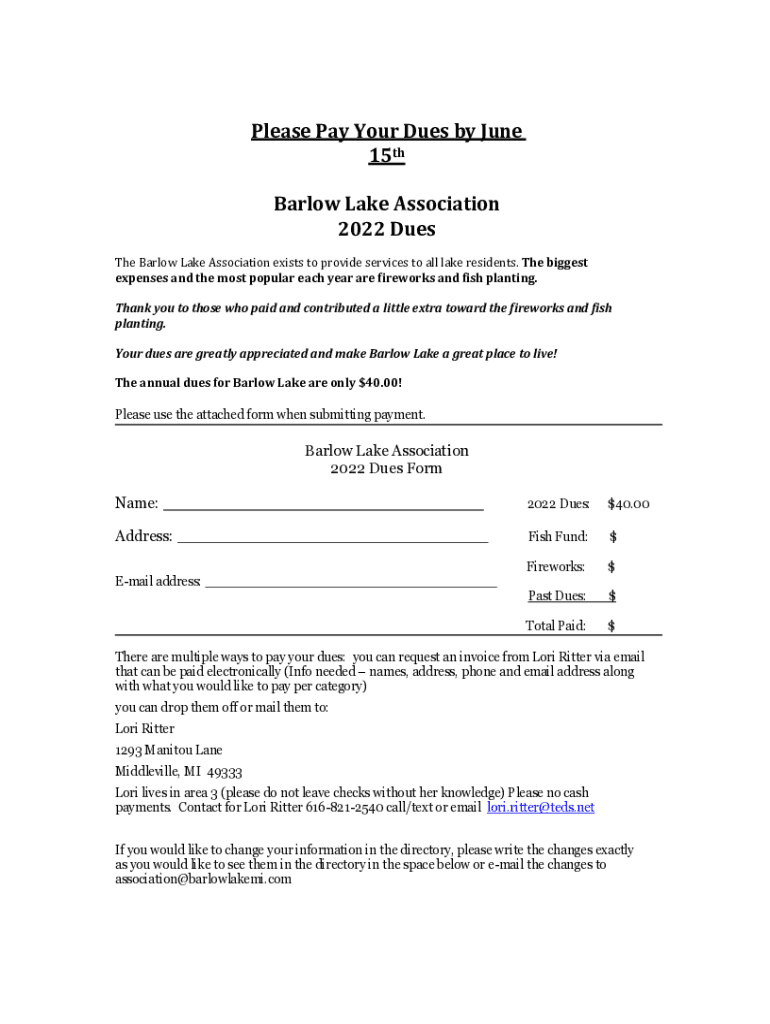 Fillable Online Please Pay Your Dues by June 15th Fax Email Print ...