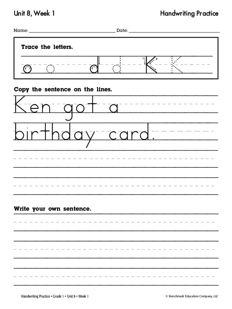 Fillable Online Handwriting Practice Unit 8, Week 1 Fax Email Print ...