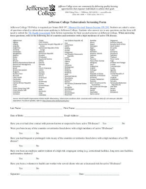 Fillable Online Jefferson College Tuberculosis Screening Form Fax Email ...