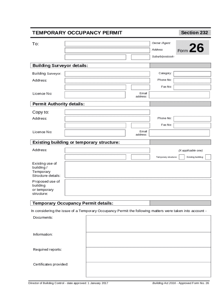 26 - Temporary Occupancy Permit (Word, 24.1 KB) Doc Template | pdfFiller