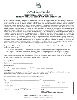 Fillable Online Petition to have honor code violation record expunged ...