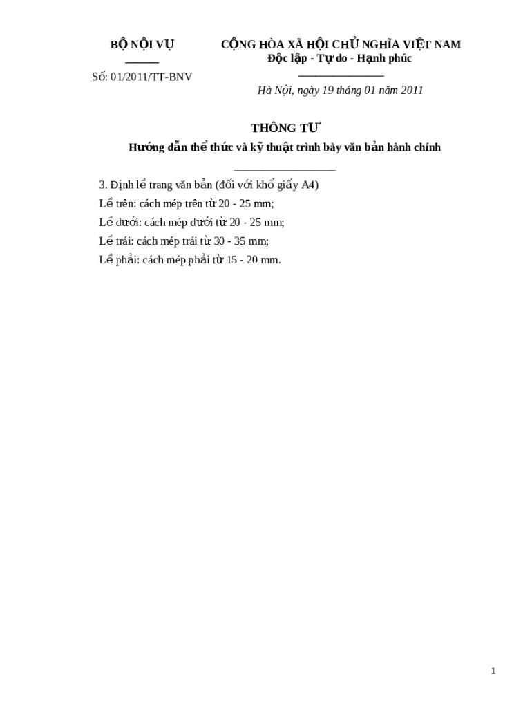 Thng t s 01/2011/TT-BNV ca B Ni v - H thng vn bn Doc Template | pdfFiller