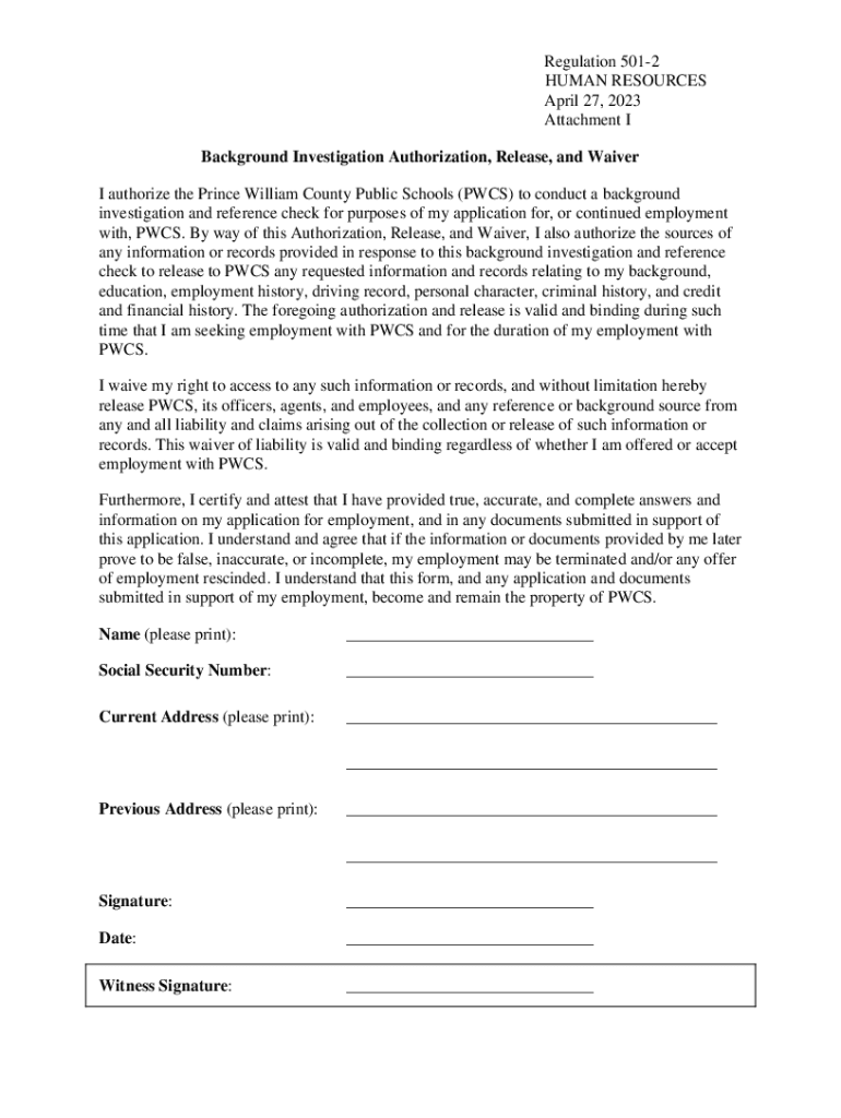 Fillable Online Background Investigation Authorization, Release, and Waiver Fax Email Print ...