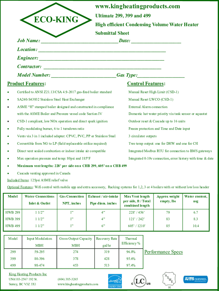 Fillable Online Eco-King Ultimate Commercial Boiler and Volume Water ...