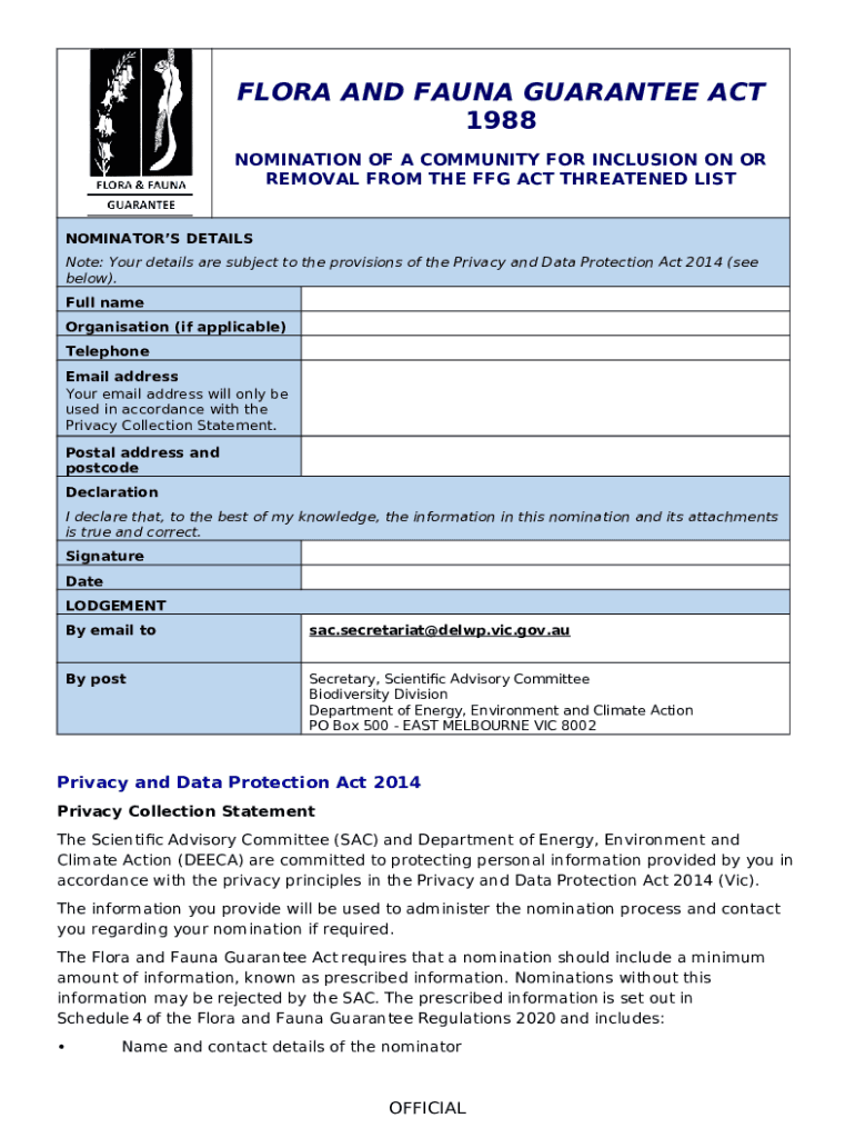 FFG Community Nomination Doc Template | pdfFiller
