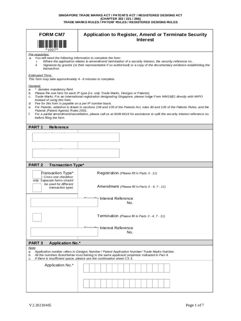 CM7 Application to Register, Amend or Terminate ... Doc Template | pdfFiller