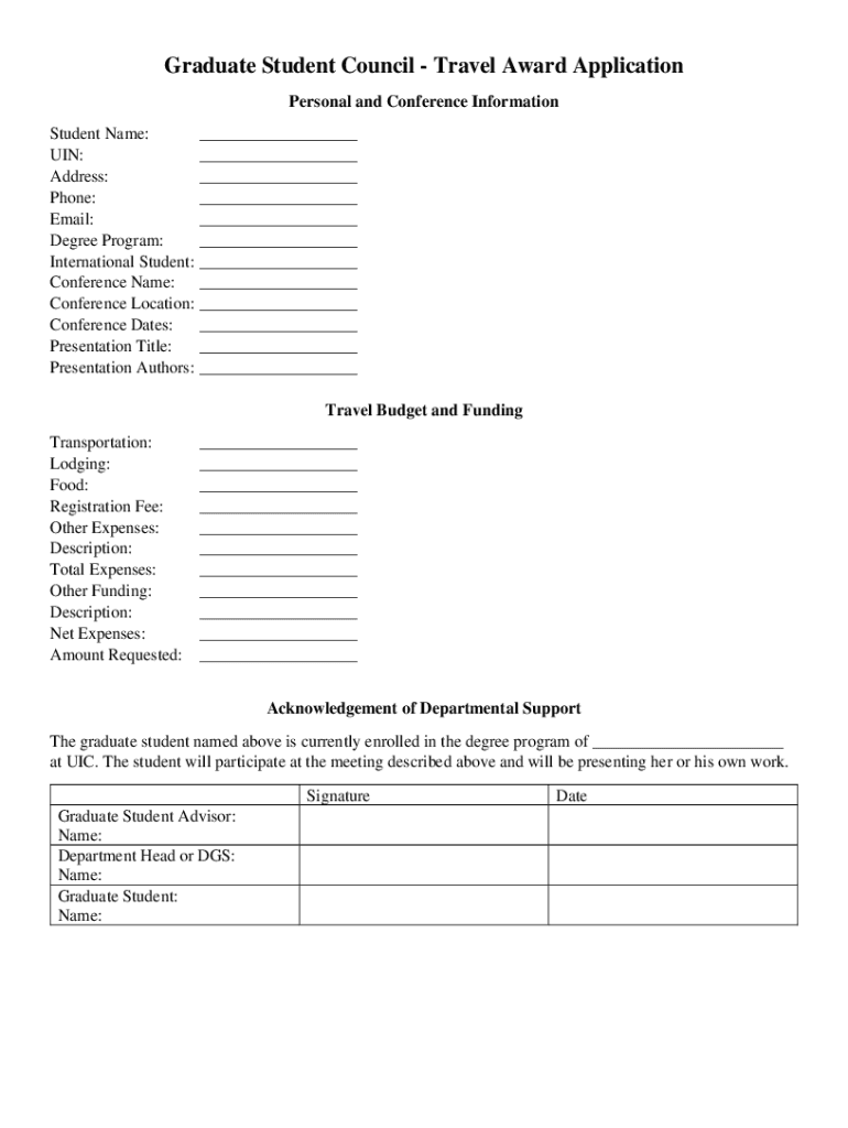 Fillable Online Graduate Student Council - Travel Award Application Fax Email Print - pdfFiller