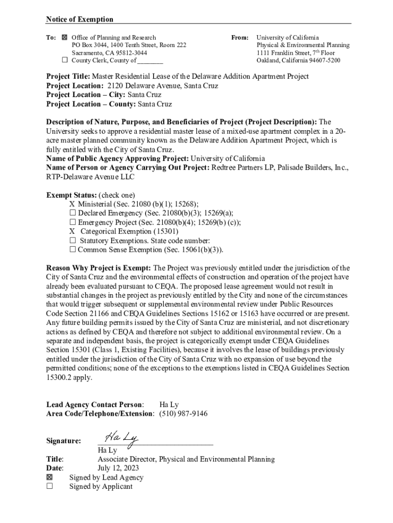 Fillable Online Notice of Exemption Project Title: Acquisition of ...