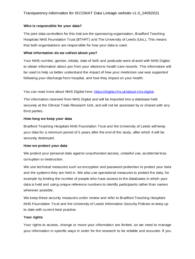 NHS Digital Transparency Agreement Doc Template | pdfFiller