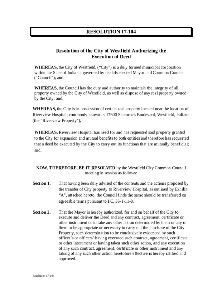 City of Westfield Authorizing the Execution of Deed Doc Template ...