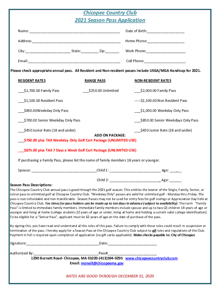 Fillable Online Annual Golf Passes Fax Email Print - pdfFiller