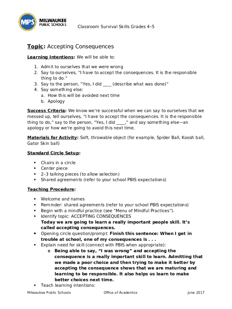 Classroom Survival SkillsK4-K5 Doc Template | pdfFiller
