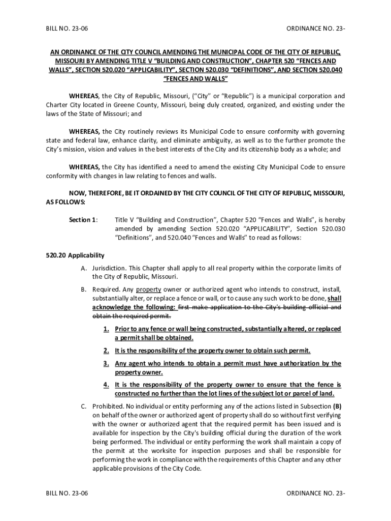 Fillable Online City of Bolivar, MO Table of Ordinances - eCode360 Fax ...