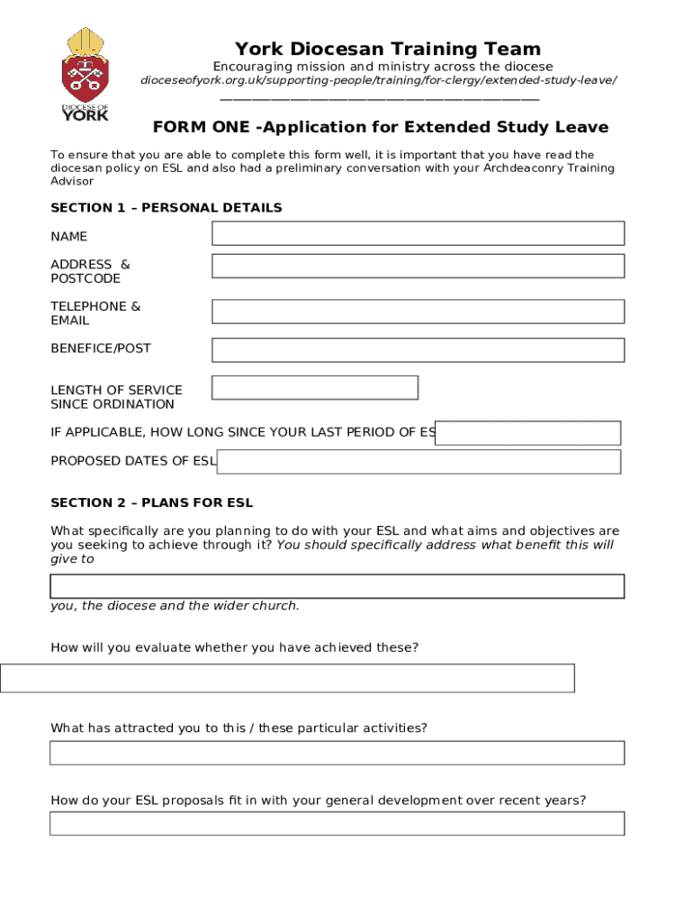 Extended Study Leave for Clergy Office Holders ( ... Doc Template | pdfFiller