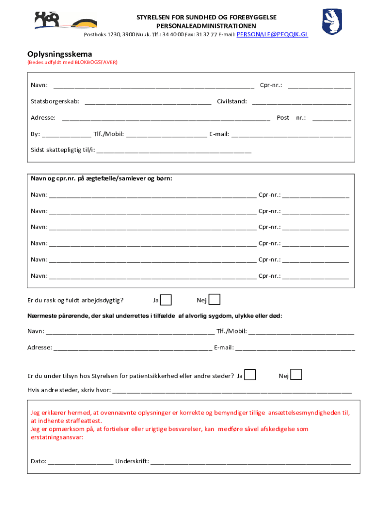 Fillable Online Oplysningsskema - Peqqik.gl Fax Email Print - pdfFiller