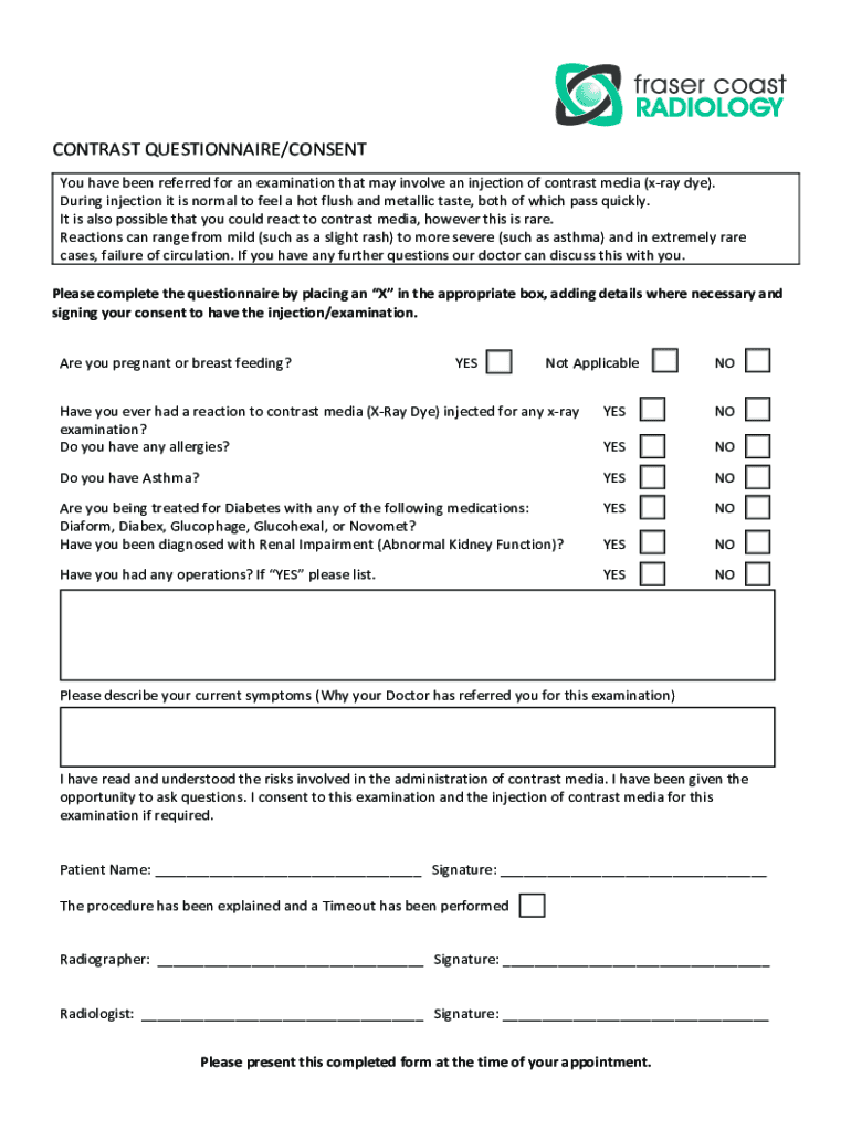 Fillable Online Intravenous CT & X-ray Contrast Guidelines Fax Email ...