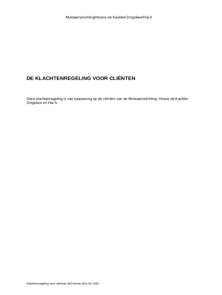 de klachtenREGELING voor clinten Doc Template | pdfFiller