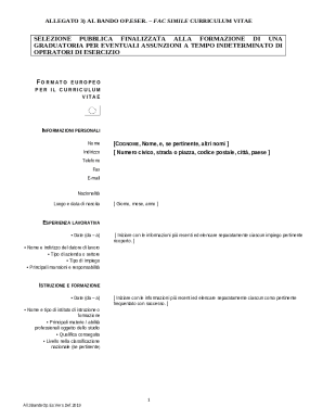 ATO EUROPEO PER IL CURRICULUM VITAE - Start SPA Doc Template | pdfFiller