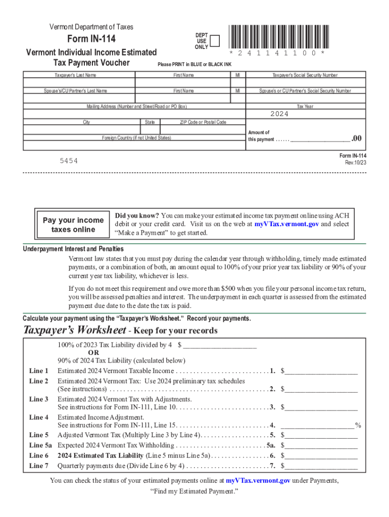 Fillable Online tax vermont 241141100 - Vermont Department of Taxes Fax ...
