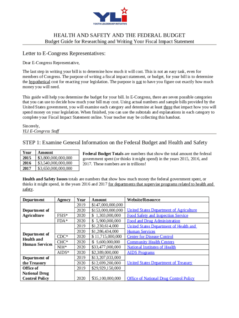HEALTH AND SAFETY AND THE FEDERAL BUDGET Doc Template | pdfFiller