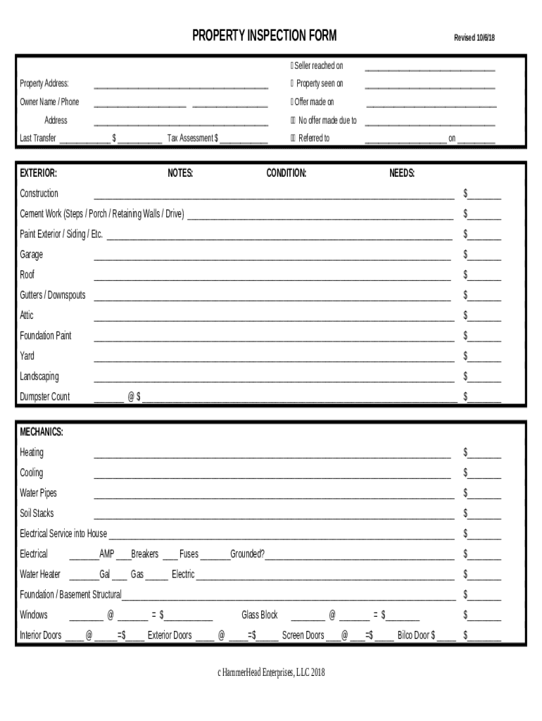 PROPERTY INSPECTION - REIN Doc Template | pdfFiller