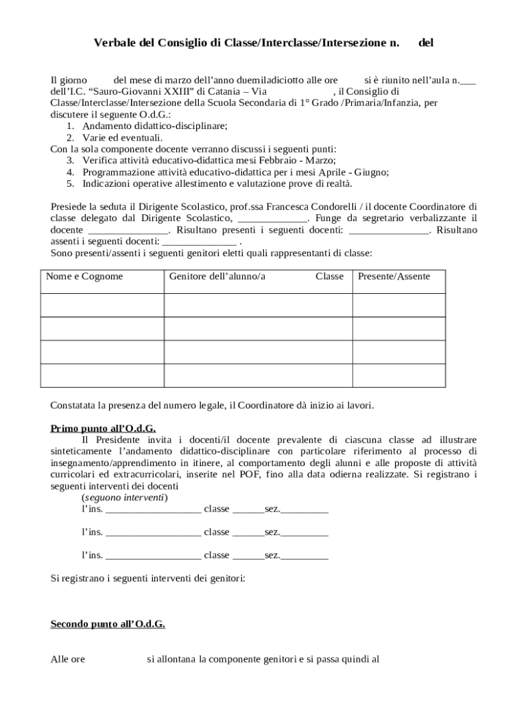 Verbale del Consiglio di Classe/Interclasse/Intersezione n. ... Doc ...