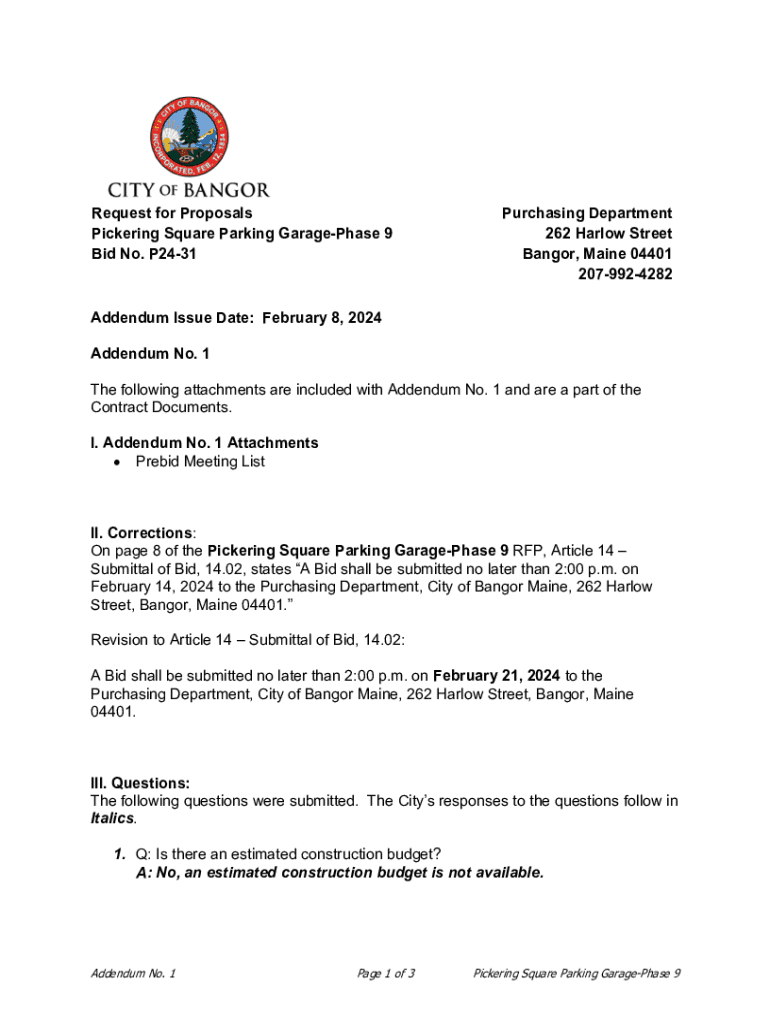 Fillable Online P24-31 Pickering Square Parking Garage-Phase 9 ...