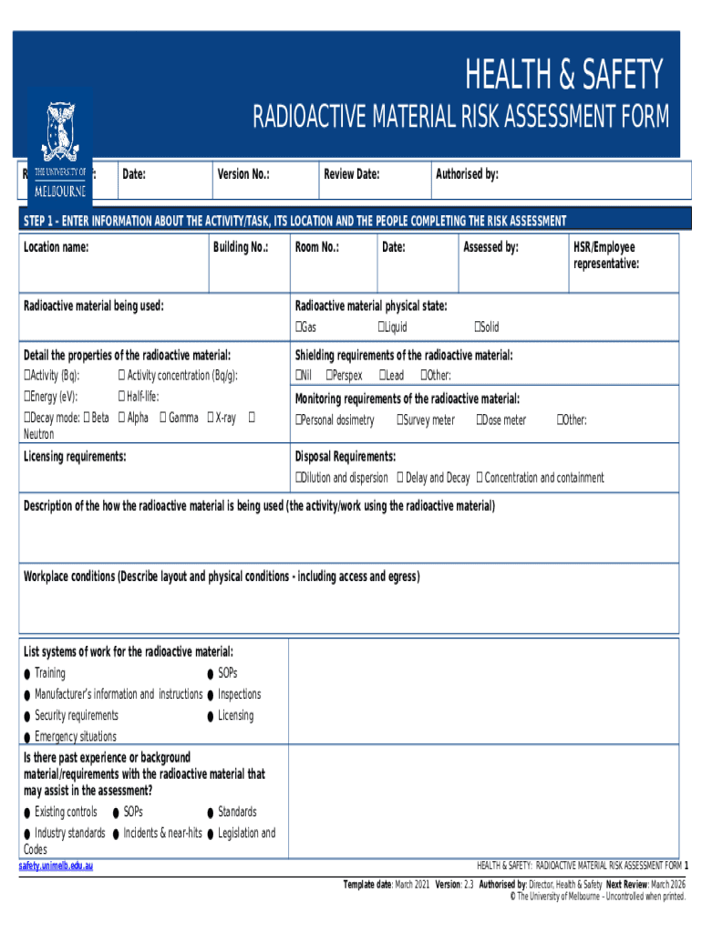 Radioactive material risk assessment - Health & Safety Doc Template ...