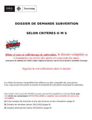DOSSIER DE DEMANDE SUBVENTION Doc Template | pdfFiller