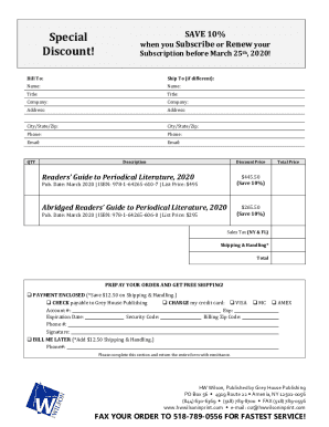 Fillable Online Digital Catalog Order Form - HW Wilson Fax Email Print ...
