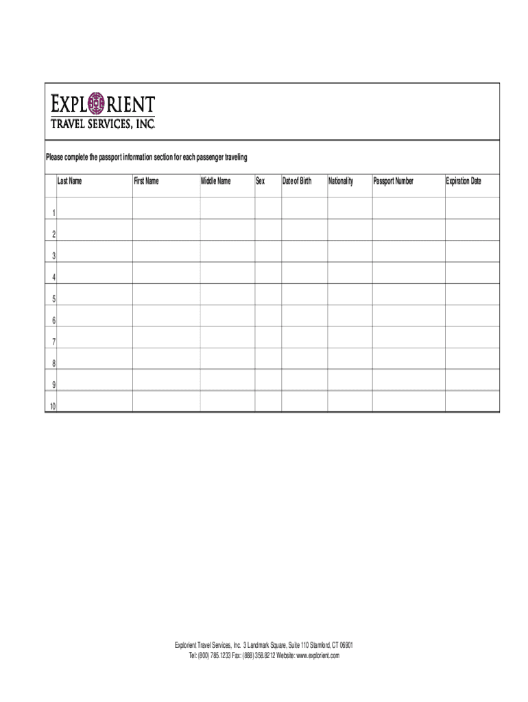 Fillable Online Passport Information Form.xls Fax Email Print - pdfFiller