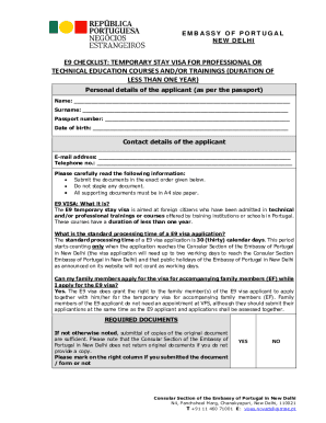 Fillable Online PORTUGUESE NATIONAL VISA Table of Contents Fax Email ...