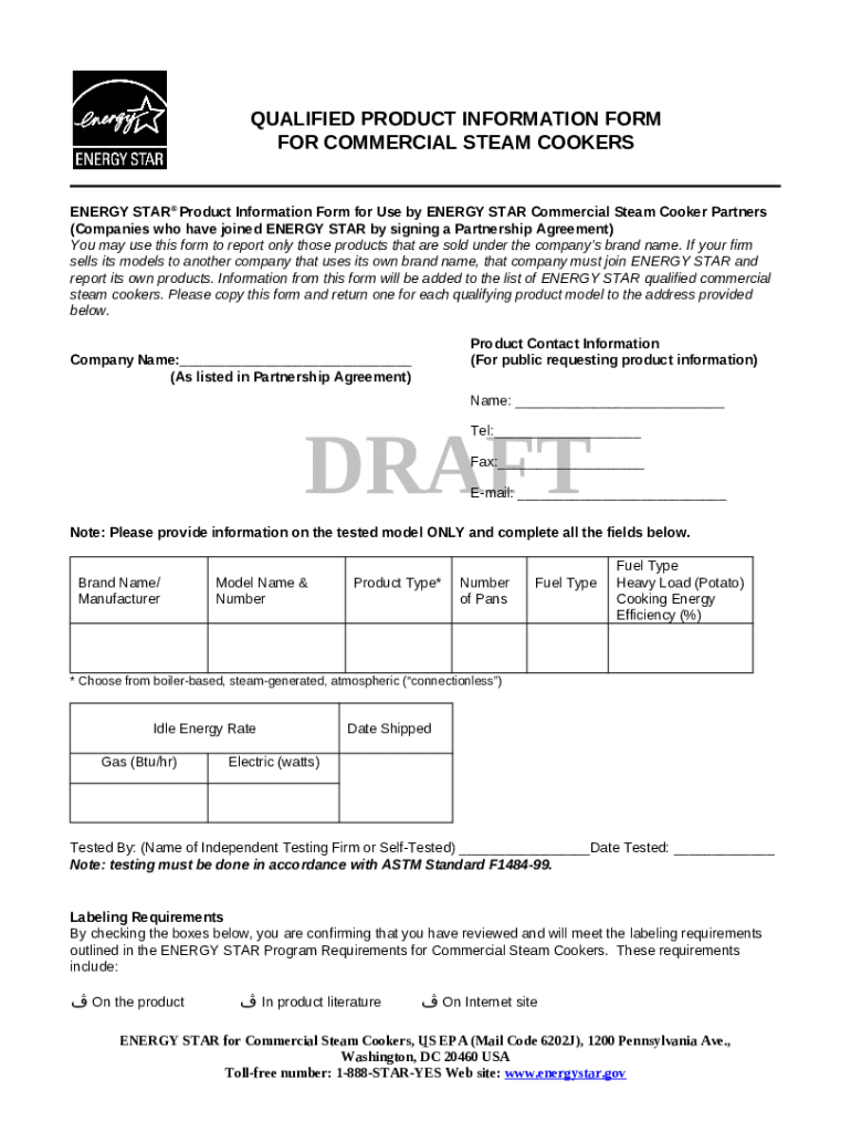 ENERGY STAR Commercial Steam Cookers Template Doc Template | pdfFiller