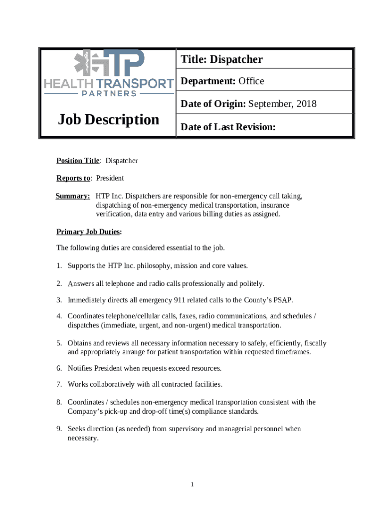 Dispatcher Job Description: Top Duties and Requirements Doc Template ...