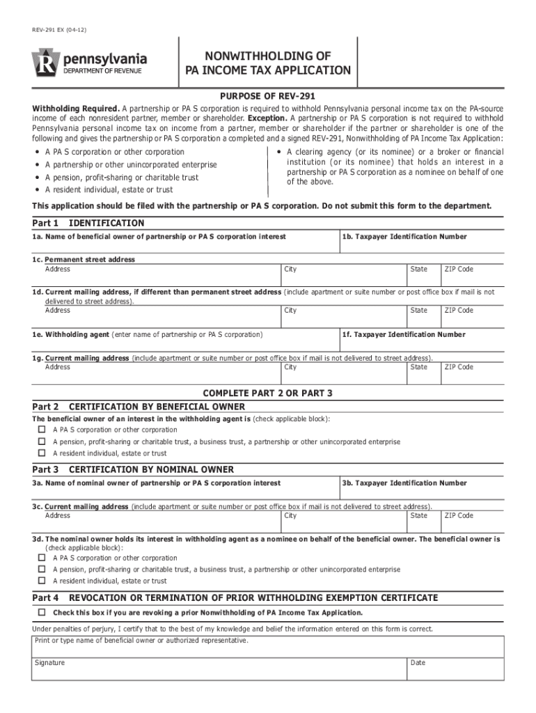 Fillable Online Nonresident Withholding - PA Department of Revenue Fax ...