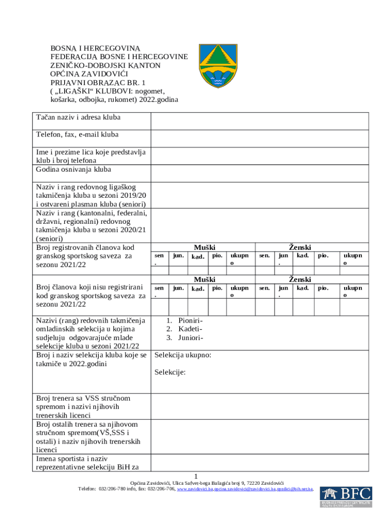 PRIJAVNI OBRAZAC BR Doc Template | pdfFiller