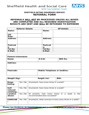Eating Disorders Service Referral Criteria Doc Template | pdfFiller