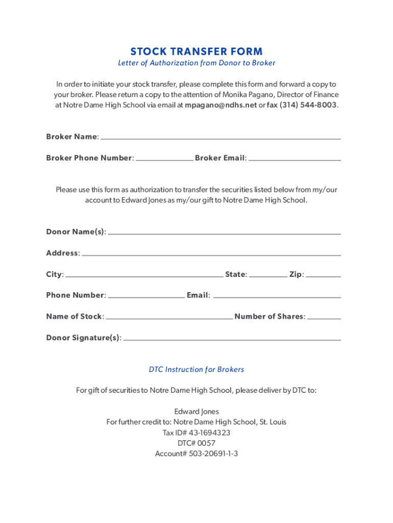 Fillable Online STOCK T R A N S F ER FO R M Fax Email Print - pdfFiller