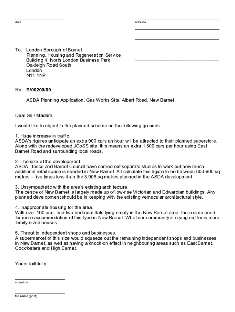 Fillable Online ASDA Objection Letter - Save New Barnet Fax Email Print ...