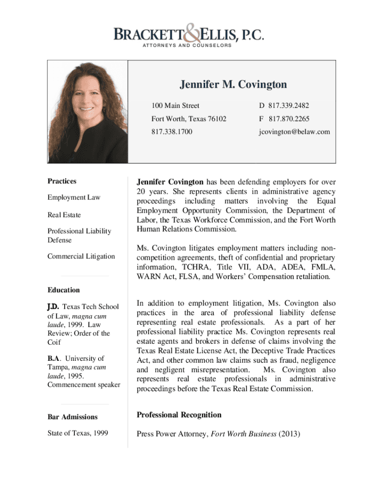 Fillable Online Jennifer M. Covington Fax Email Print - pdfFiller