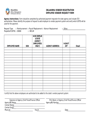 Oklahoma Vendor Registration Employee Vendor Request Doc Template ...