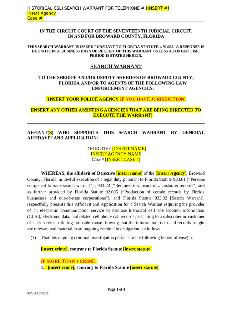 AFFIANT(S) WHO SUPPORTS THIS SEARCH WARRANT BY GENERAL AFFIDAVIT AND ...