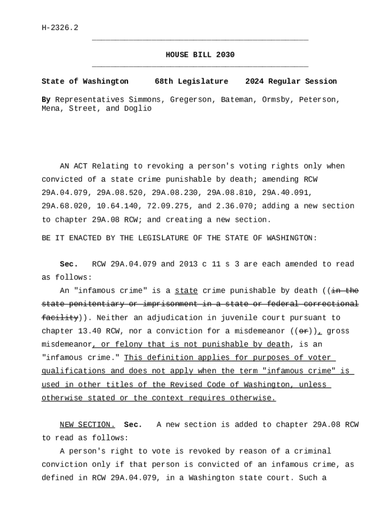 HB 2030 - Washington State Legislature Doc Template | pdfFiller