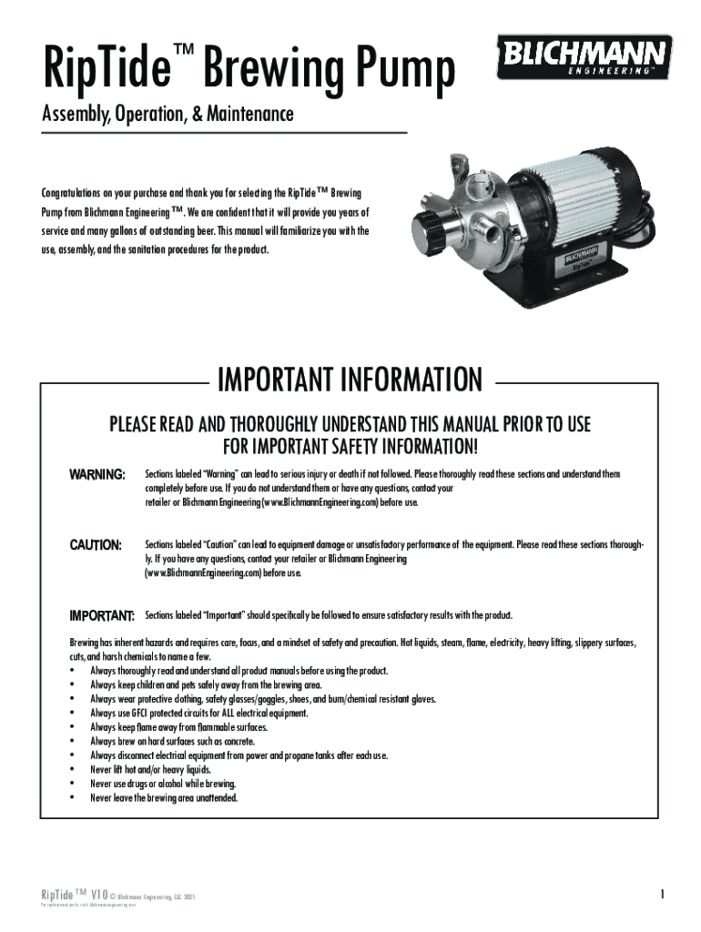 Fillable Online RipTide Brewing PumpHomebrew Wort Pump Fax Email Print - pdfFiller
