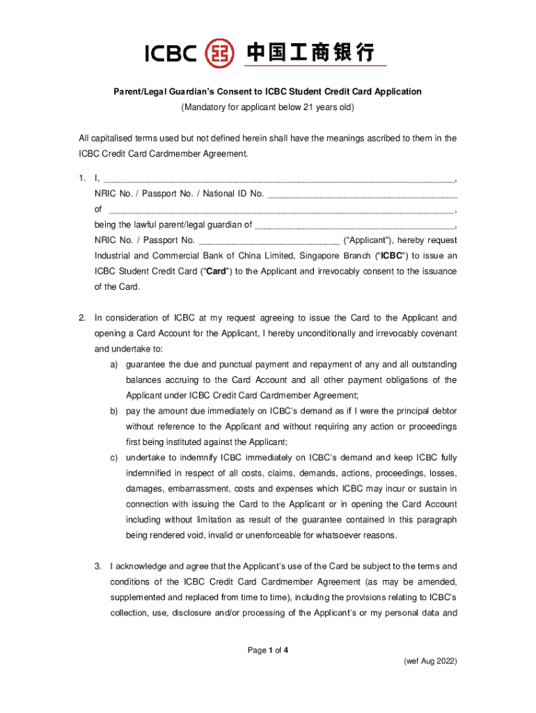 Fillable Online Parent/Legal Guardians Consent to ICBC Student Talent ...