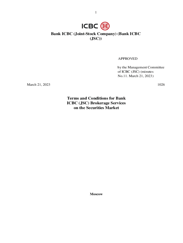 Fillable Online Terms and Conditions for Bank ICBC (JSC) Brokerage ...