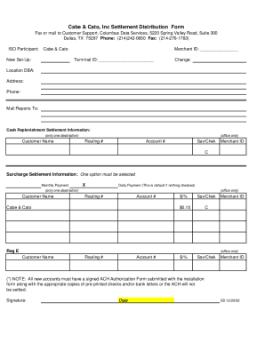 Fillable Online Cabe & Cato, Inc Settlement Distribution Form Fax Email ...